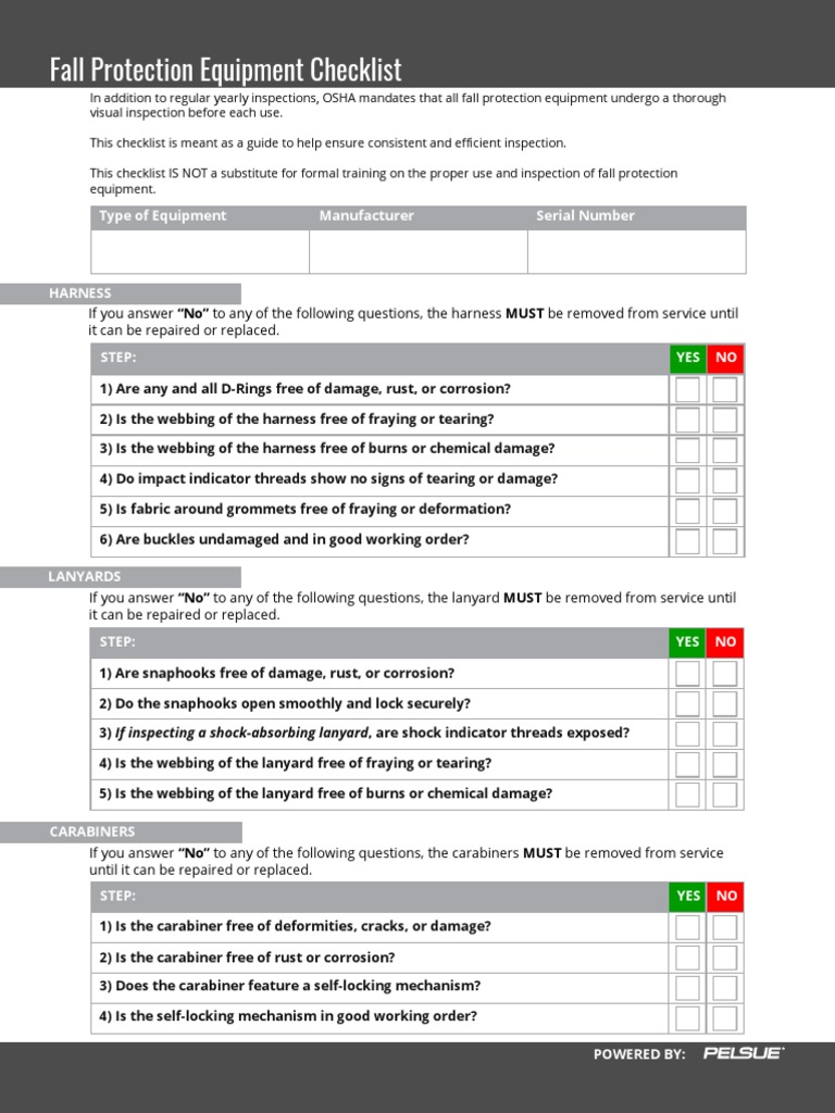 Fall Protection Equipment Checklist | PDF