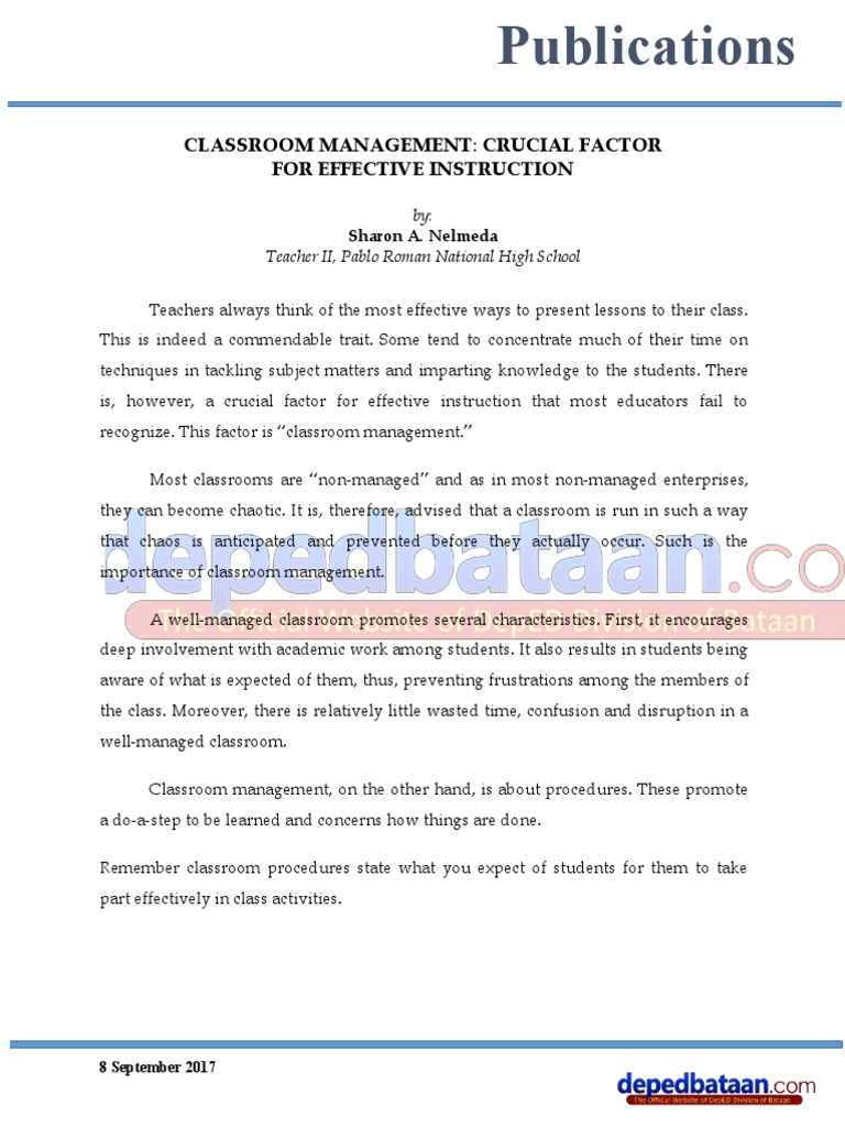 Classroom Management: Crucial Factor For Effective Instruction | PDF