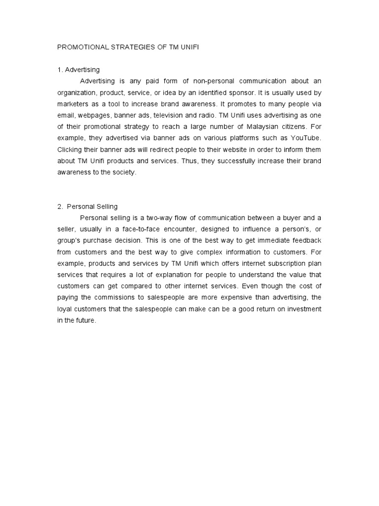TM Unifi Promotional Strategies Overview | PDF | Advertising | Sales