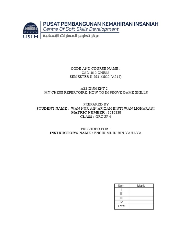 Assignment Individu 2 Chess | PDF | Chess | Chess Strategy