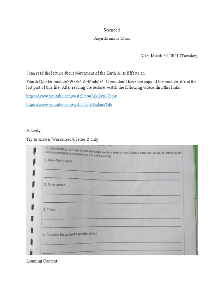 Science 6 Async Activity | PDF | Science & Mathematics | Technology ...