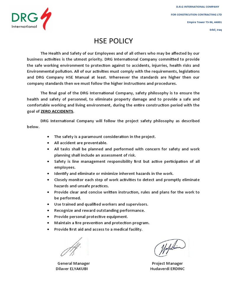 HSE Policy | PDF | Safety | Occupational Safety And Health