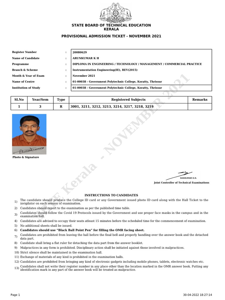 SBTE Kerala - NOVEMBER 2021: State Board of Technical Education Kerala ...