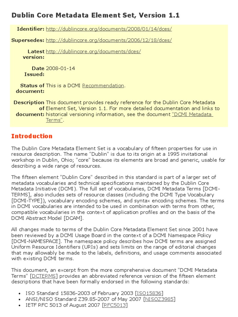 Dublin Core Metadata Element Set | PDF | Information Retrieval ...