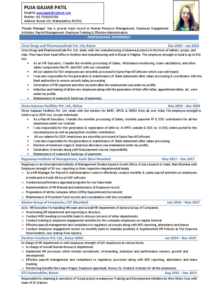 Puja Resume 2022 | PDF | Human Resources | Human Resource Management