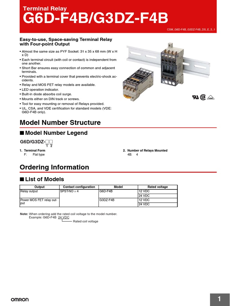 G6D-F4B, G3DZ-F4B Terminal Relay | PDF | Relay | Inductor