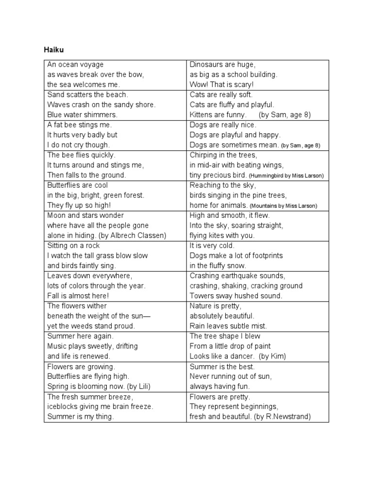 Haiku Samples | PDF