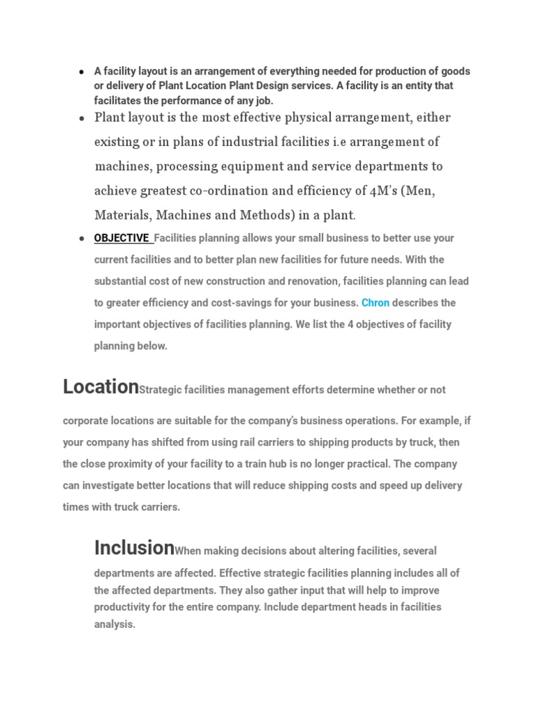 Facility Layout Objectives and Factors Influencing Design | PDF ...