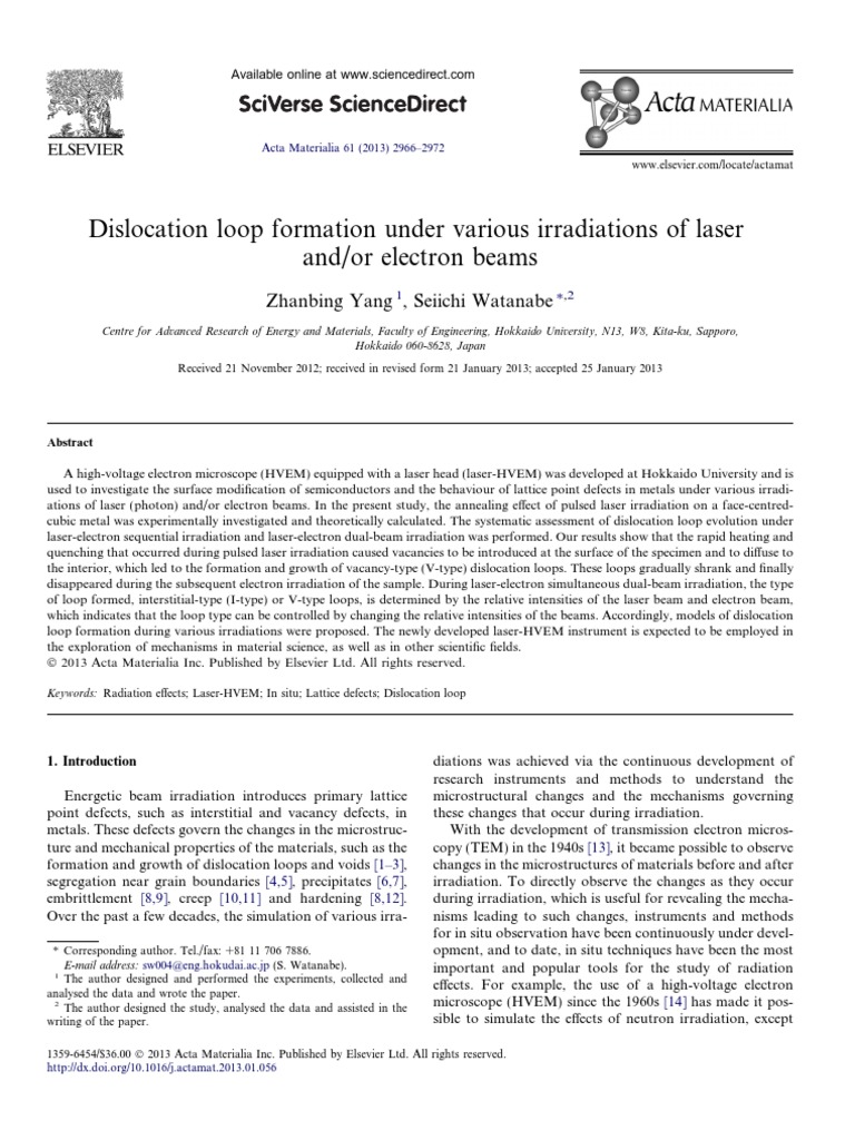 Dislocation Loops Formation Under Irradiation | PDF | Dislocation ...