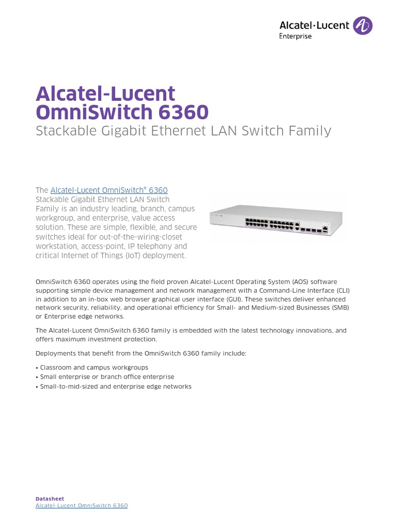 Alcatel-Lucent Omniswitch 6360: Stackable Gigabit Ethernet Lan Switch Family | PDF | I Pv6 ...
