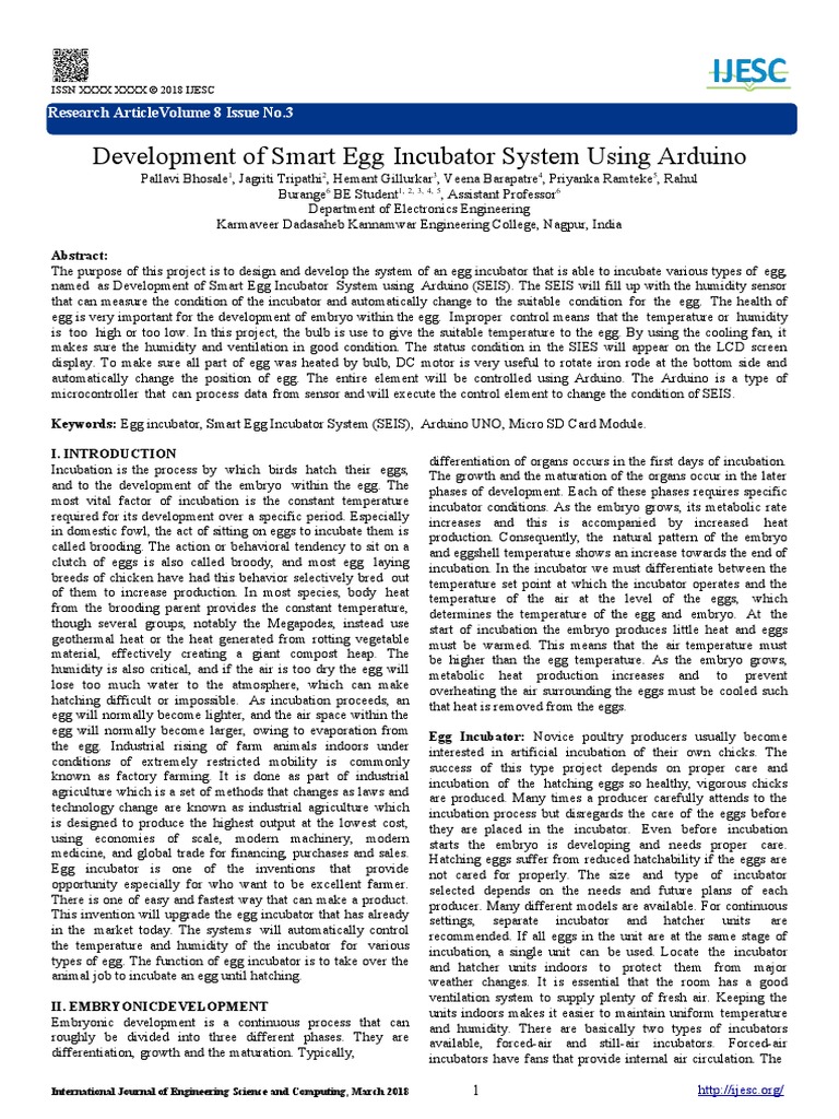 Development of Smart Egg Incubator System Using Arduino: Research ...