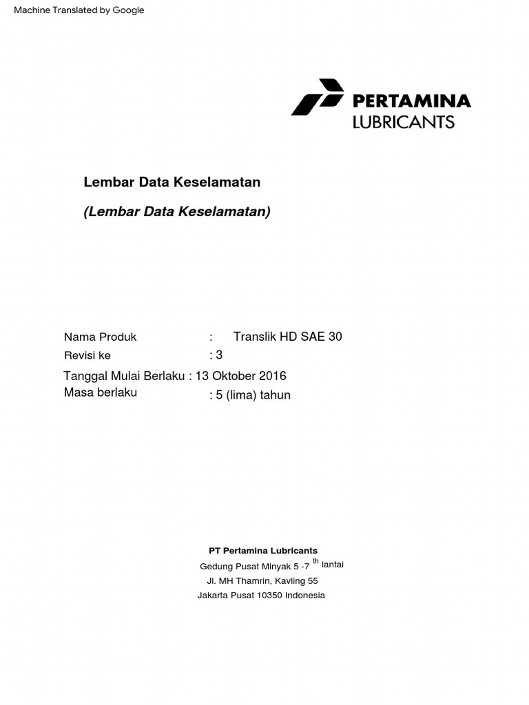 MSDS Pelumas Pertamina | PDF