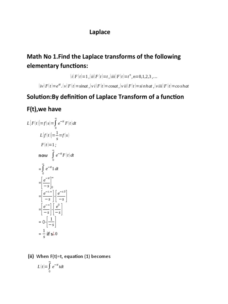 Laplace Math No 1.find The Laplace Transforms of The Following ...