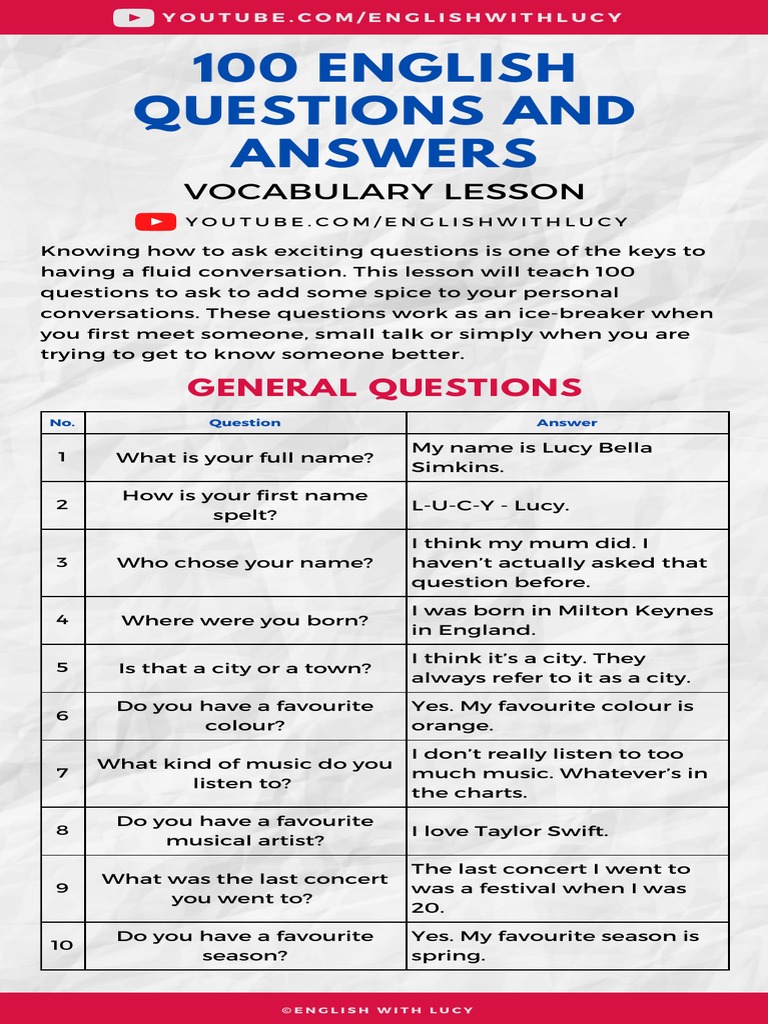 100 English Questions and Answers | PDF