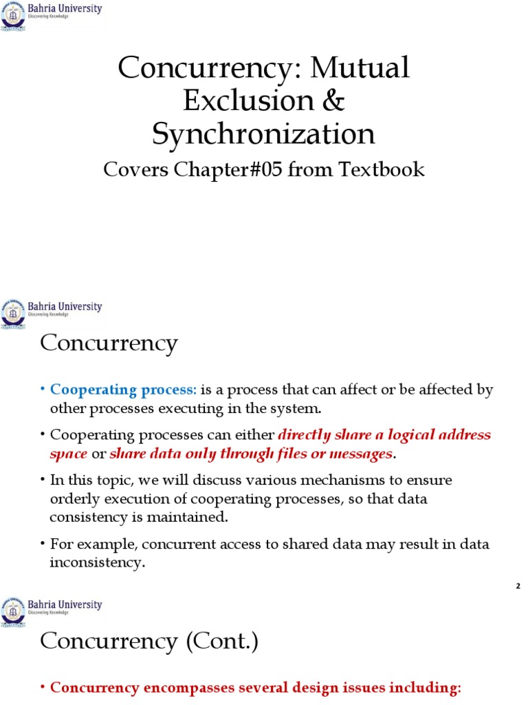 Concurrency: Mutual Exclusion & Synchronization: Covers Chapter#05 From Textbook | PDF | Process ...