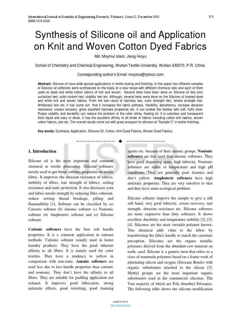 Synthesis of Silicone Oil and Application | PDF | Textiles | Dye