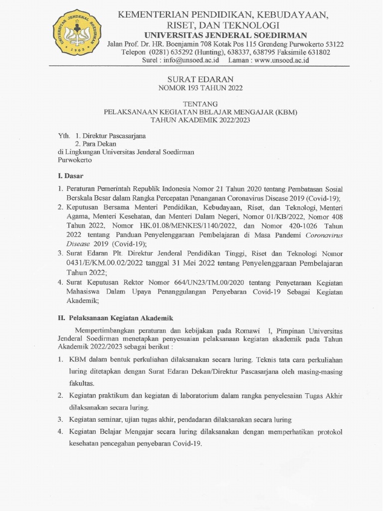 Surat Edaran Pelaksanaan KBM 2022-2023 | PDF Surat Edaran Pelaksanaan KBM 2022-2023 | PDF