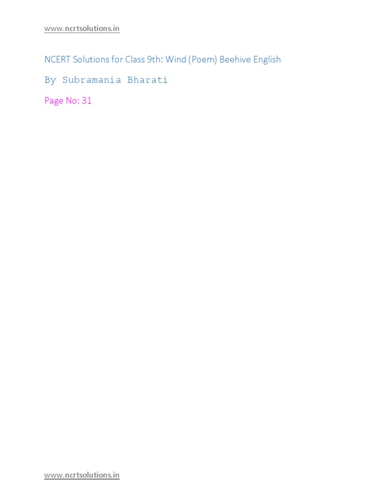 Class 9 English Beehive CH 4 Wind (Poem) | PDF | Wound | Storms