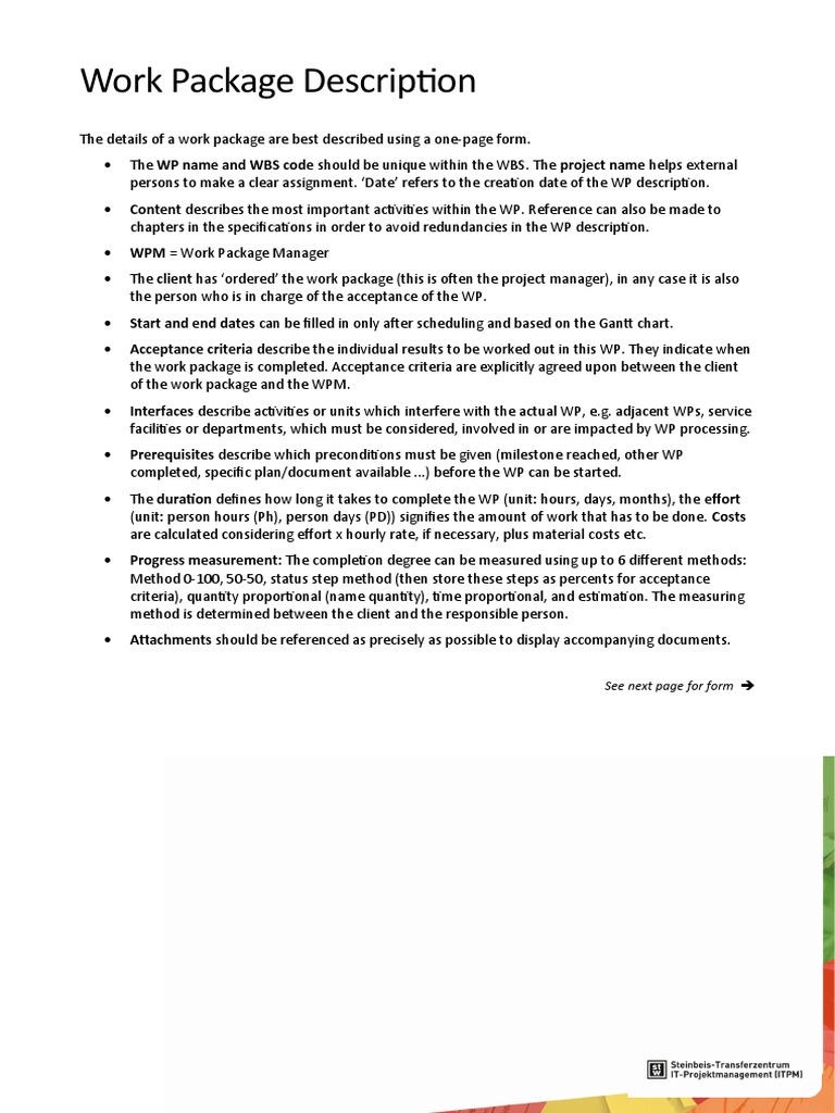 Work Package Description: See Next Page For Form | Download Free PDF ...