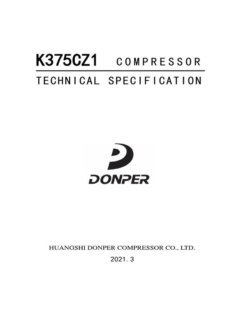 Compressor Technical Specification: Huangshi Donper Compressor Co., LTD | PDF | Capacitor | Relay