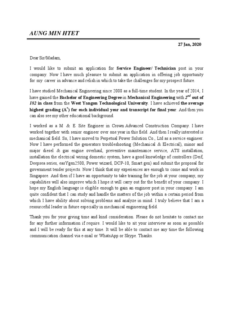 Amh Cover Letter, Sse | PDF | Engineer | Engineering