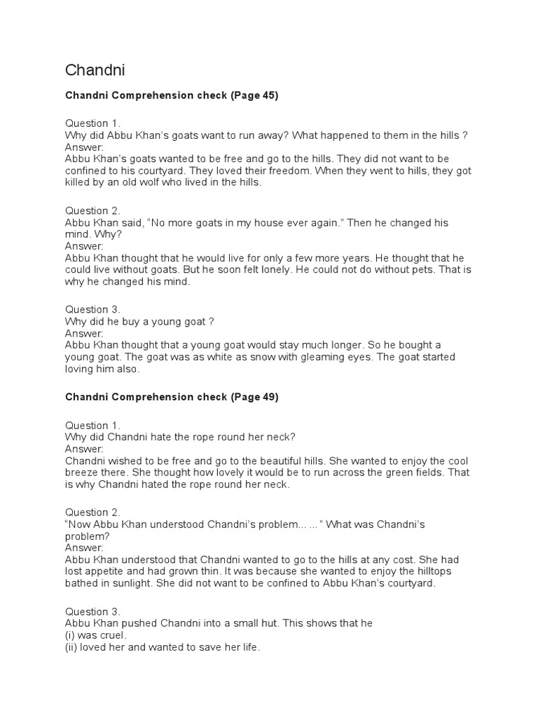 Freedom is Life: A Summary of the Story of Chandni | PDF