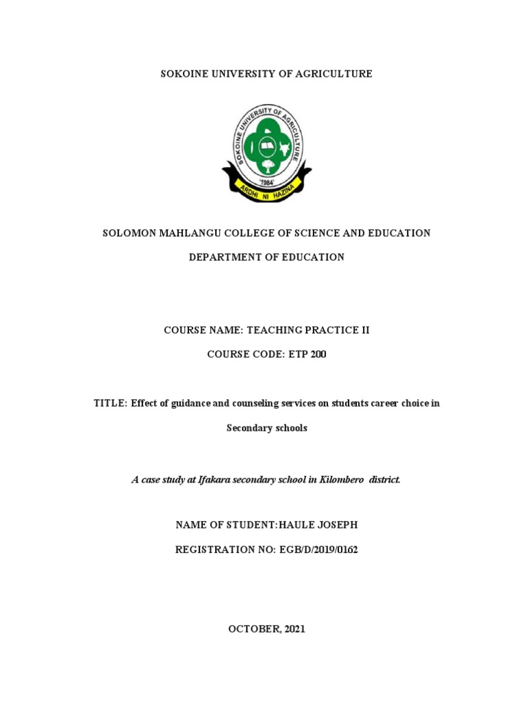 A Case Study at Ifakara Secondary School in Kilombero District | PDF ...