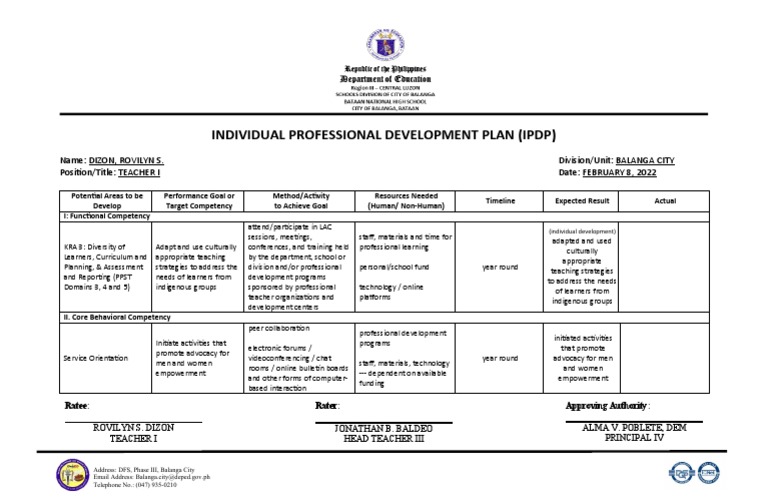 Individual Professional Development Plan (Ipdp) | Download Free PDF ...