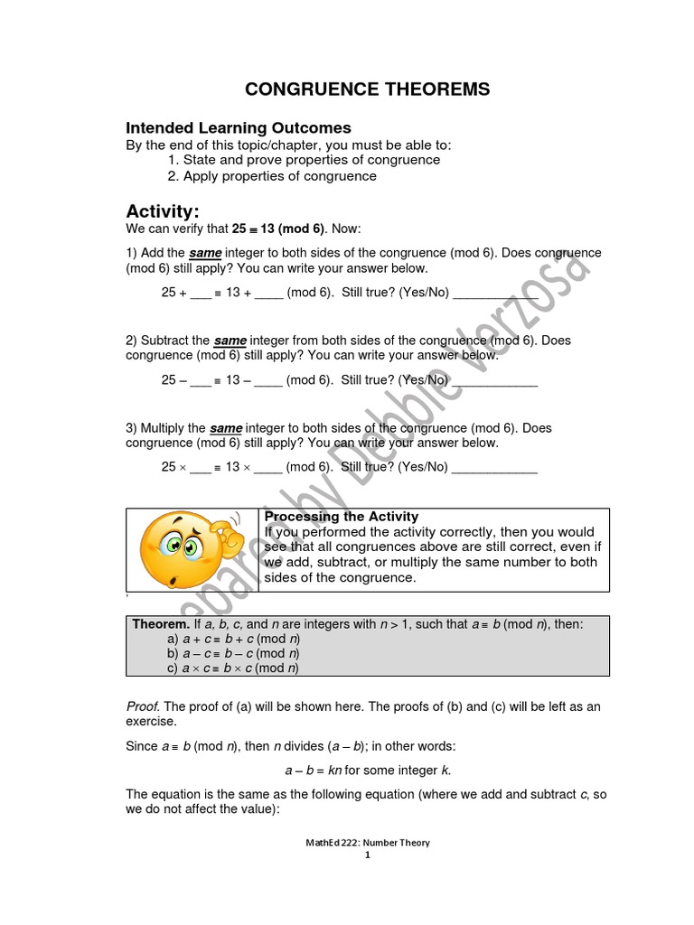 Congruence Theorems and Linear Congruences | PDF | Numbers | Number Theory