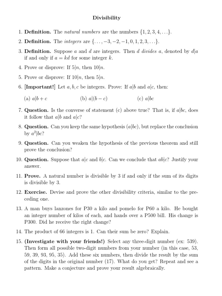 Divisibility | PDF | Teaching Methods & Materials