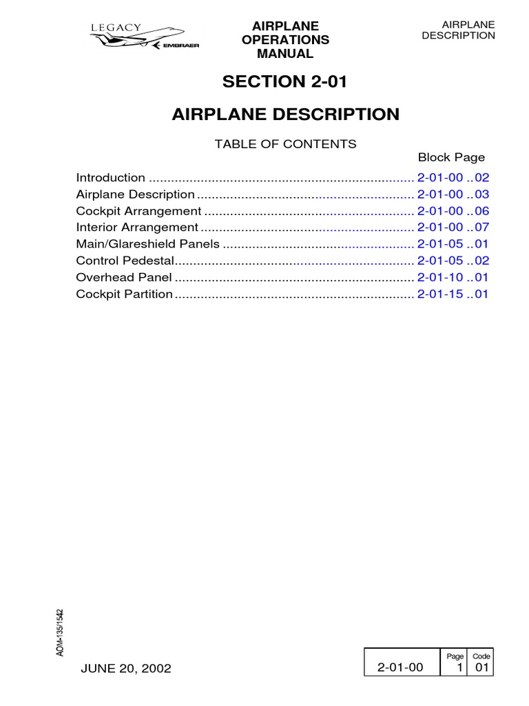 AOM 2-01 Airplane Description | PDF | Airplane | Cockpit