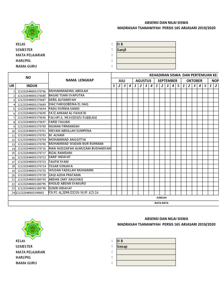 Absensi Dan Daftar Nilai Siswa 2019 | PDF