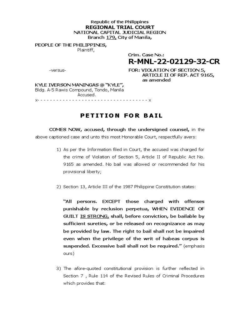 Petition for Bail Jeff | PDF | Bail | Public Sphere