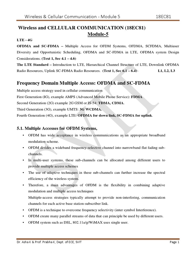 Wireless and CELLULAR COMMUNICATION (18EC81) Module-5 | PDF | Channel ...
