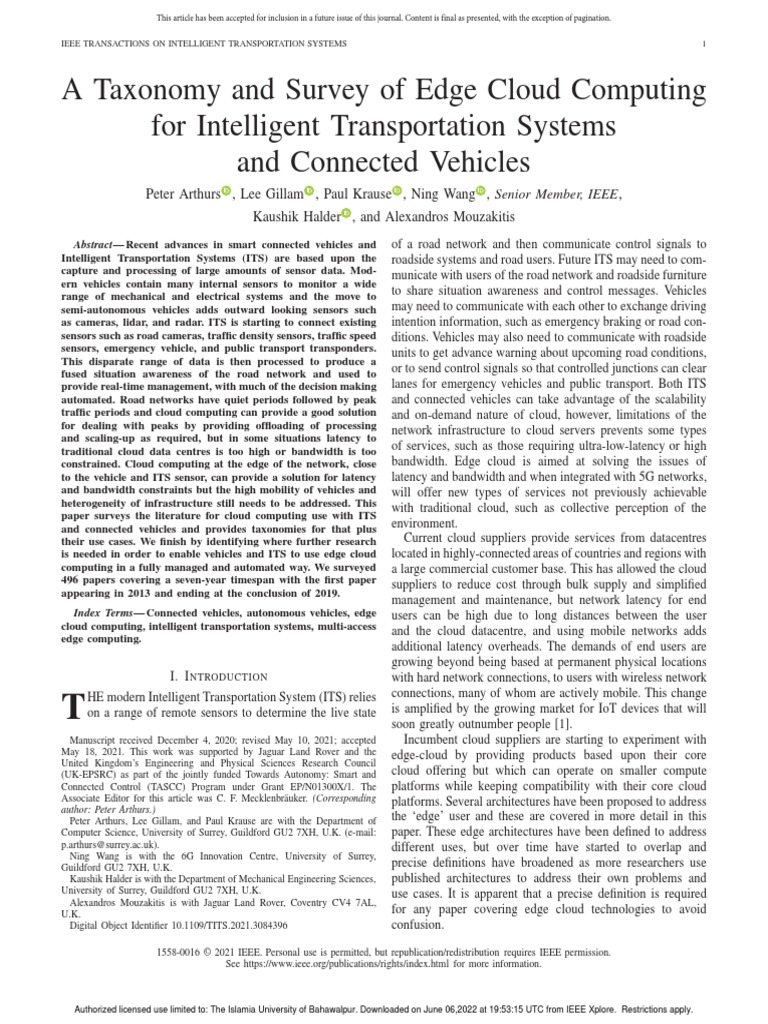 A Taxonomy and Survey of Edge Cloud Computing For Intelligent ...