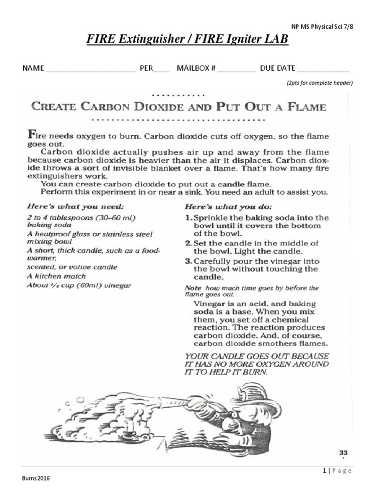 FIRE Extinguisher / FIRE Igniter LAB: NAME - PER - MAILBOX # - DUE DATE ...