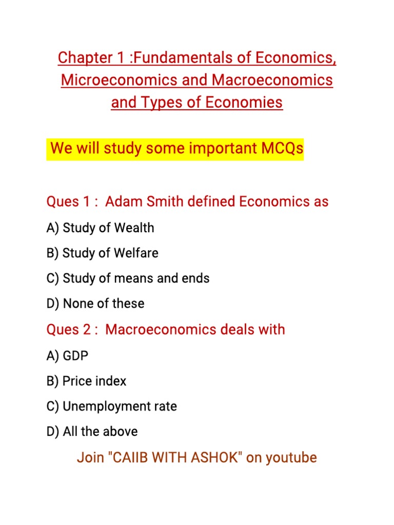 CAIIB ABM Economics MCQs with Answers | PDF