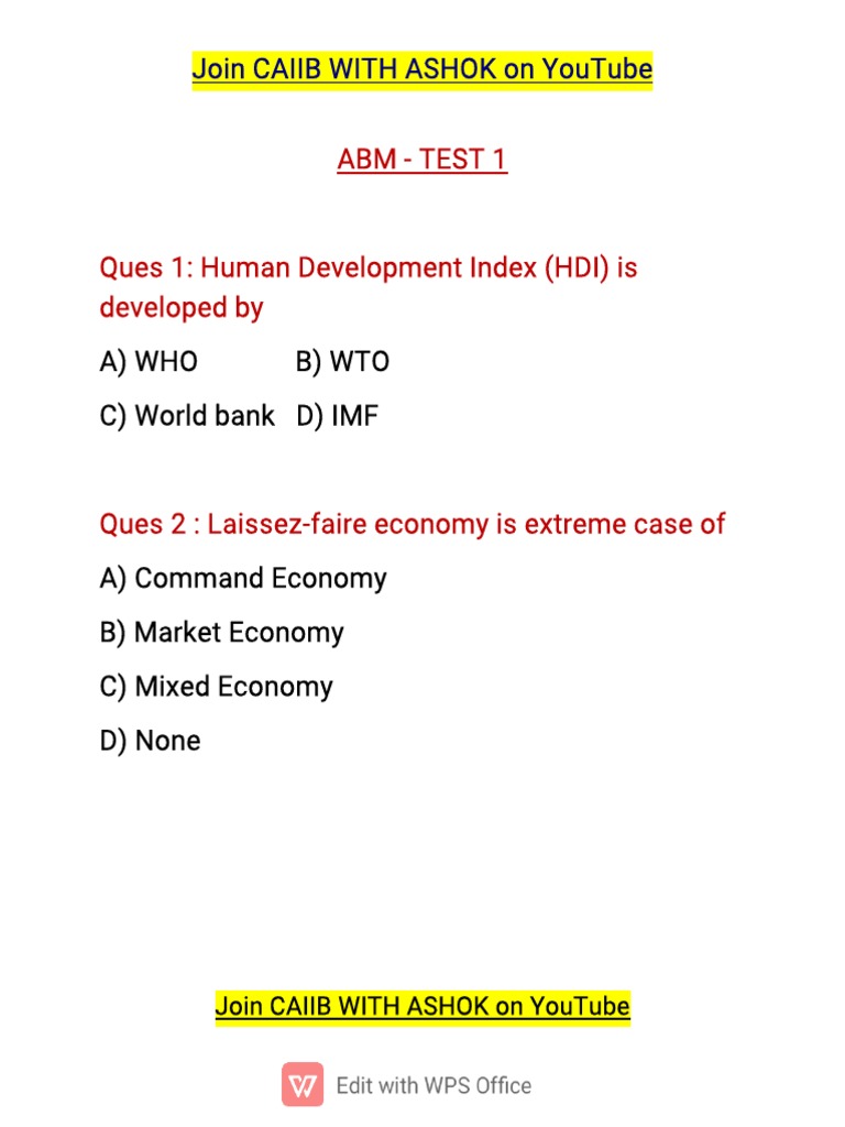 Caiib With Ashok Abm Test 1 | PDF