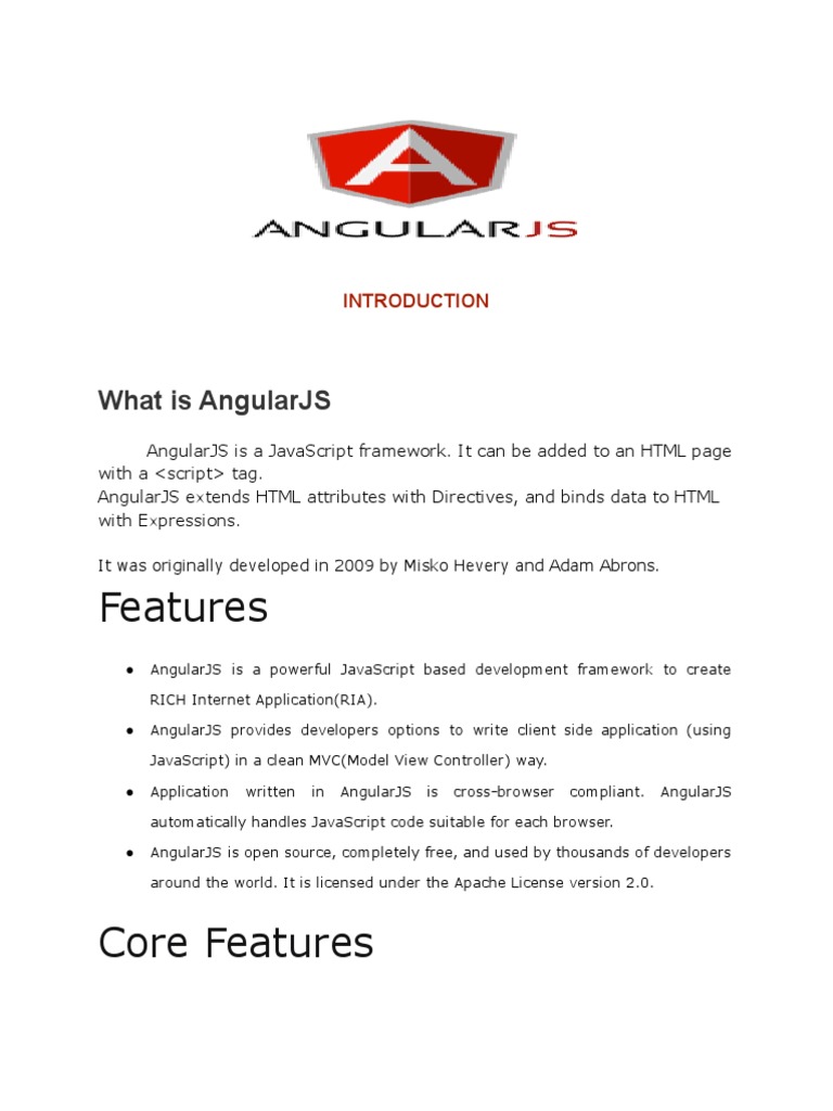 Features: What Is Angularjs | PDF | Angular Js | Java Script Features: What Is Angularjs | PDF | Angular Js | Java Script