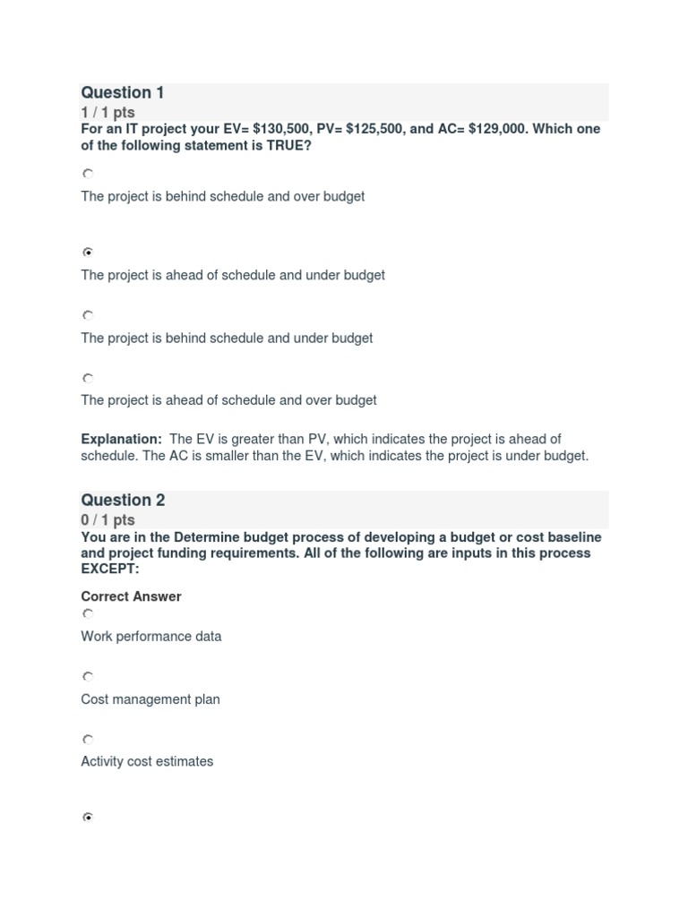 Project Cost Management Quiz | PDF