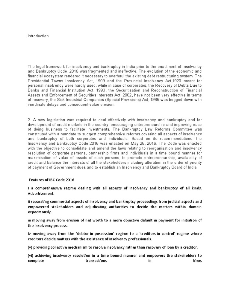 Ibc Project | PDF | Bankruptcy | Crime & Violence