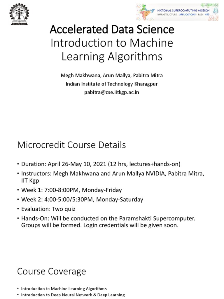 Accelerated Data Science Introduction To Machine Learning Algorithms | PDF | Cluster Analysis ...