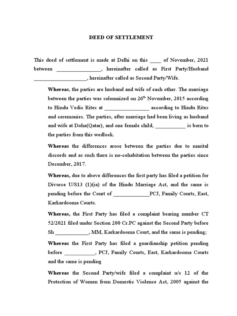 Settlement Deed | PDF | Marriage | Lawsuit