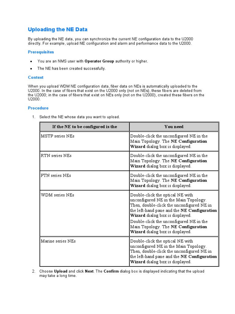 Uploading The NE Data: If The NE To Be Configured Is The You Need | PDF ...