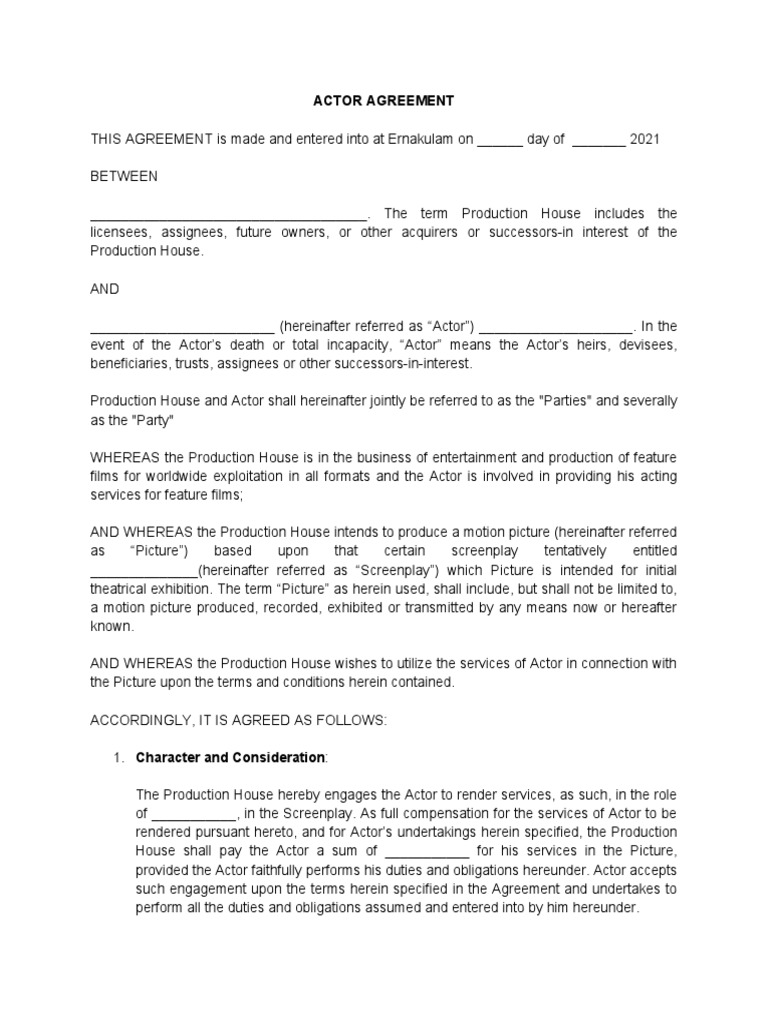 Actor Agreement | PDF | Breach Of Contract | Private Law