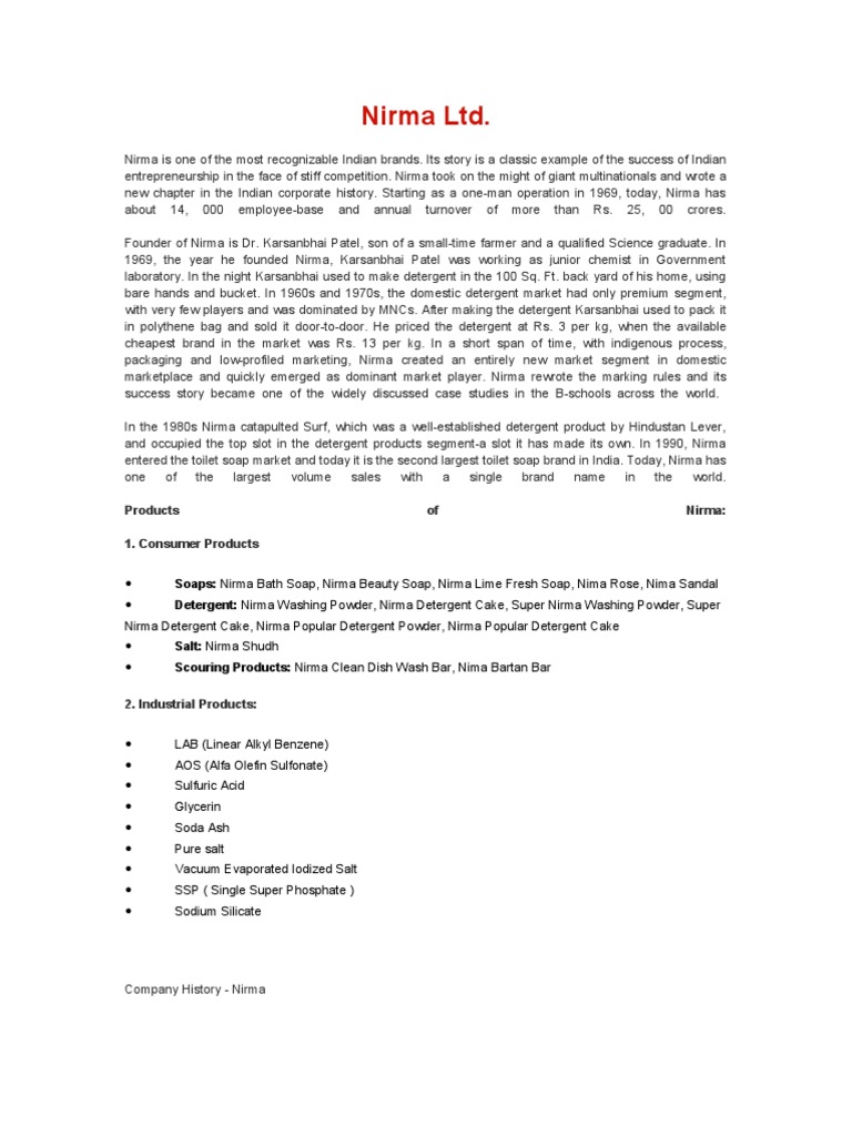 Nirma LTD | PDF | Soap | Brand