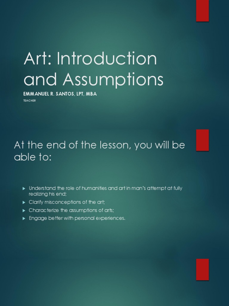 Lesson 1 - Art - Introduction and Assumptions | PDF | Experience | Emotions