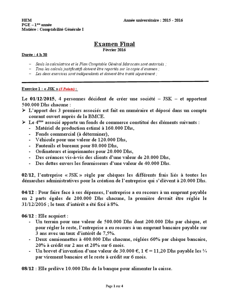 Examen Final CGI - Fév2016 | PDF | Banques | Facture