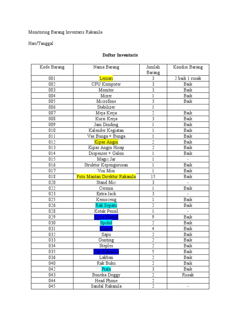 Monitoring Barang Inventaris Rakanila | PDF