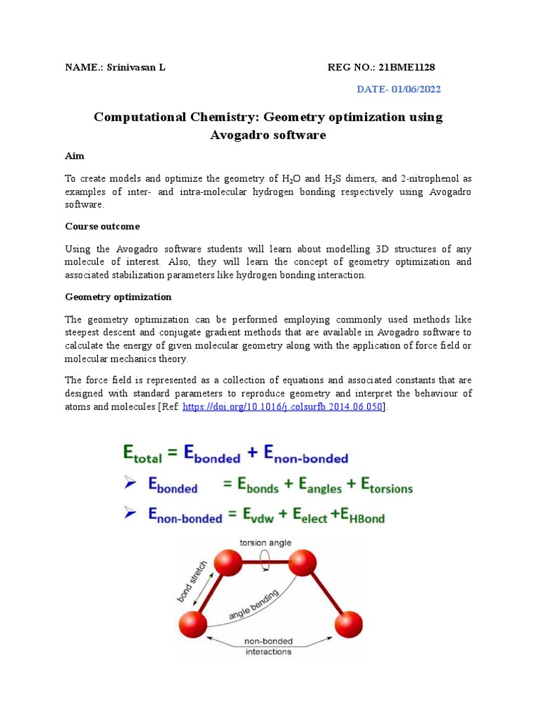 Computational Chemistry: Geometry Optimization Using Avogadro Software | PDF | Force Field ...
